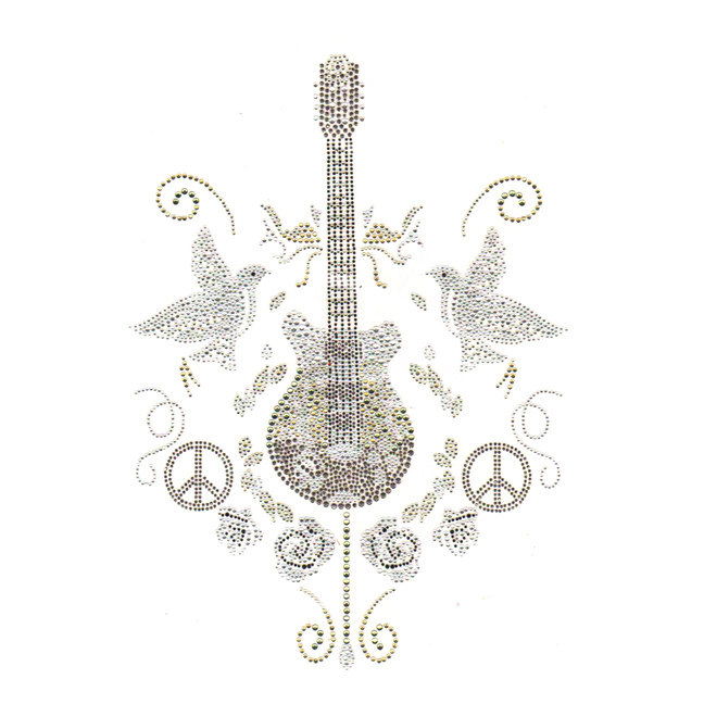 S3702-GUITAR DOVE, PEACE SIGN AND ROSES CRYSTAL BLACK DIAMOND JE, Isaac ...